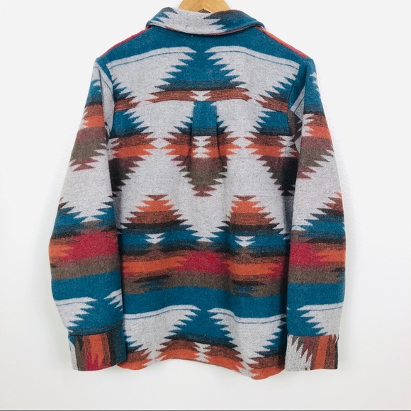 blue b | Jackets & Coats | Aztec Flannel Shirt Jacket Shacket Oversized ...